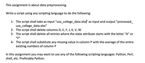 solved this assignment is about data preprocessing write a