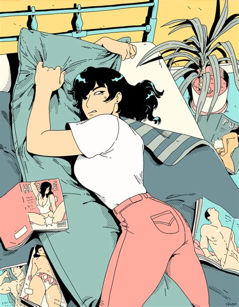 Choo Original Looking Away Highres 1girl Bed Bed Sheet Black