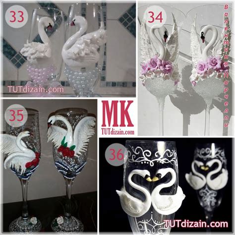 Лебеди на свадебных бокалах Мастер класс Планета рукоделия Украшенные бутылки Идеи для