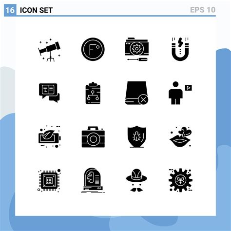 Group Of 16 Solid Glyphs Signs And Symbols For Snap Interface Configuration Design Tools