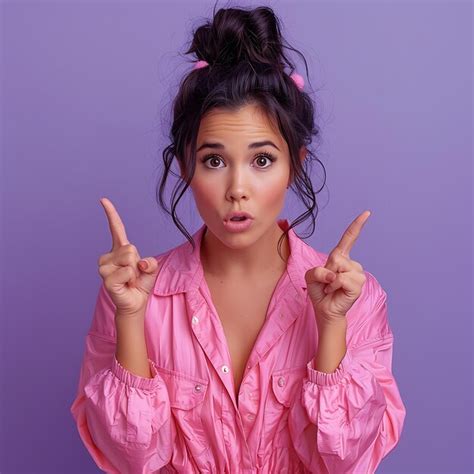Mulher Focada Dirigindo A Atenção Com Um Gesto De Mão Em Uma Parede Em