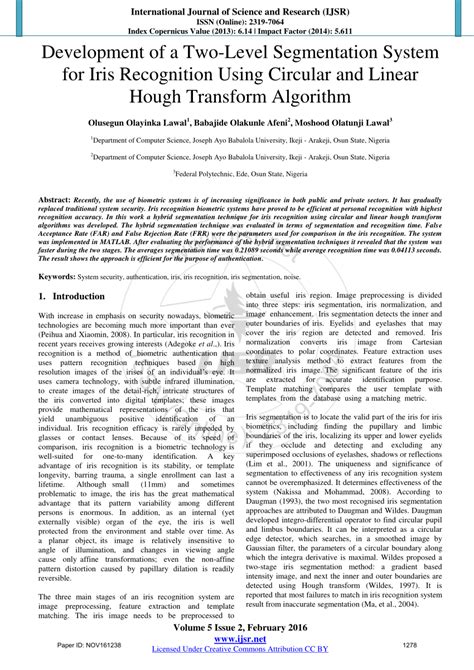 pdf development of a two level segmentation system for iris recognition using circular and