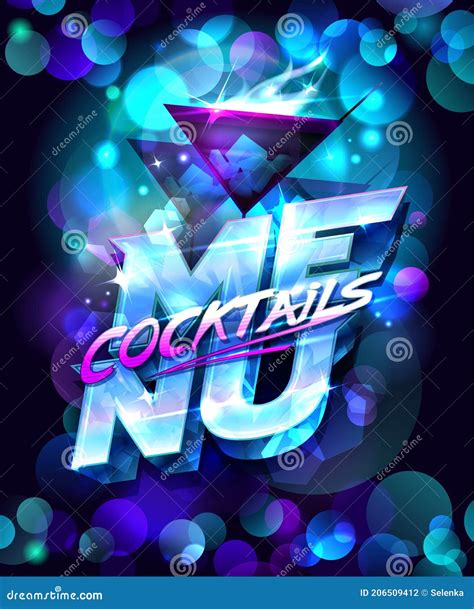 Cocktails Menu Shiny Poster Design With Disco Lights Backdrop Vector