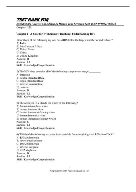 Test Bank For Evolutionary Analysis 5th Edition By Herron Jon Freeman