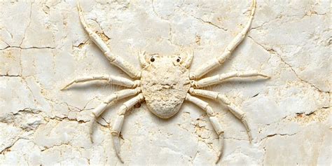 Ancient Crab Fossil Intricate Detail Paleontology Beige Stone Background Natural History