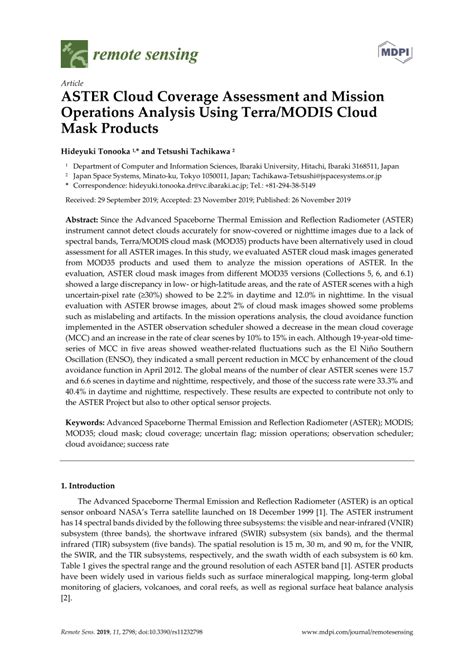 Pdf Aster Cloud Coverage Assessment And Mission Operations Analysis