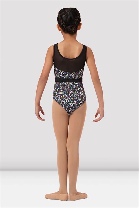 Girls Mirella Ditsy Floral Scoop Back Leotard Black Bloch Dance Us