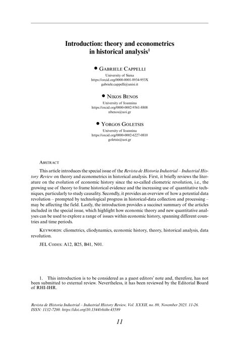 Pdf Introduction “theory And Econometrics In Historical Analysis”