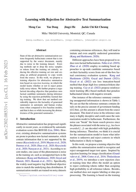 Pdf Learning With Rejection For Abstractive Text Summarization