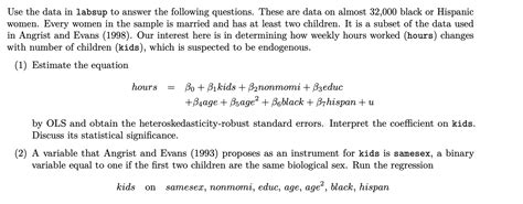 Solved Use The Data In Labsup To Answer The Following Chegg Com