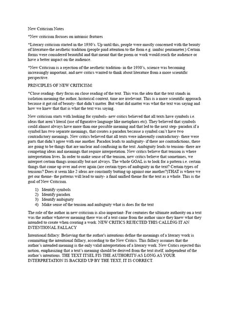 New Criticism Notes Pdf Ambiguity Liberal Arts Education