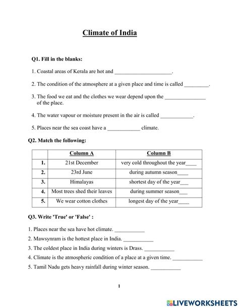 Climate Of India Free Interactive Worksheets 1943978