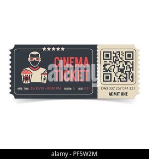 Cinema Ticket With Barcode Vector Icon Movie Ticket Template