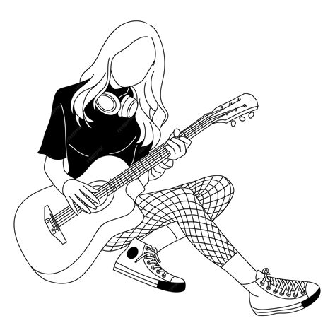 Anime Girl Playing Guitar Drawing