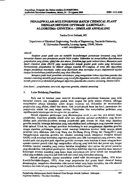 Pdf Penjadwalan Multipurpose Batch Chemical Plant Dengan Metode