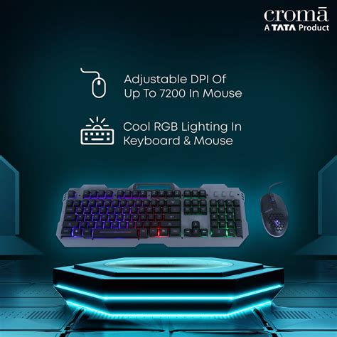 Buy Croma Wired Gaming Keyboard And Mouse Combo 104 Keys 7200 Dpi Ergonomic Design Black