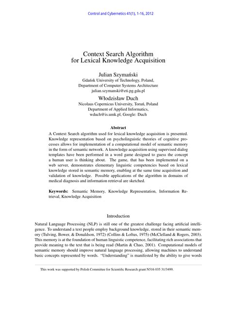 Pdf Context Search Algorithm For Lexical Knowledge Acquisition