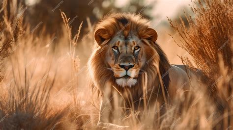 Premium Photo Portrait Of A Lion In The Savanna