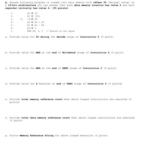 Q Assume Following Program Is Loaded Into Main