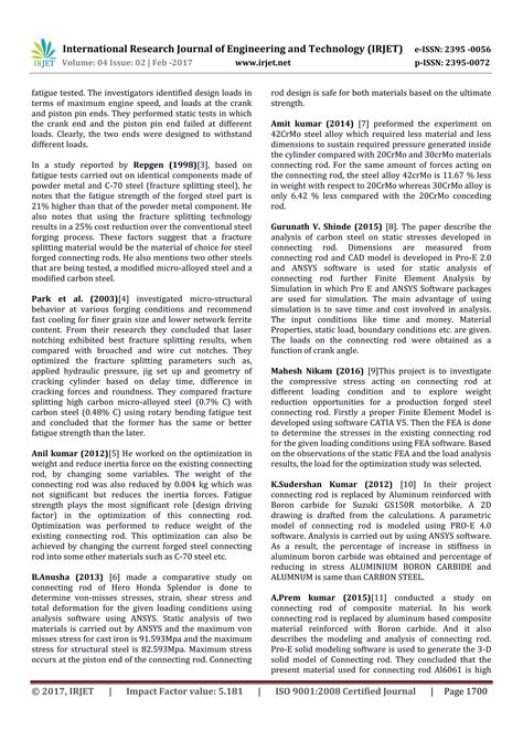 Finite Element Analysis Of Connecting Rod For Internal Combustion Engines A Review Pdf