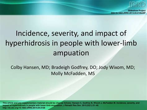 Ppt Incidence Severity And Impact Of Hyperhidrosis In People With Lower Limb Ampuation