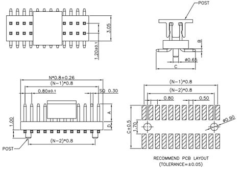 SMT Type Dual Rows Straight 0 8 1 2mm Pitch PIN HEADER