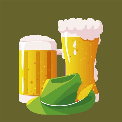 Oktoberfest Beers And Hat 11126468 Vector Art At Vecteezy