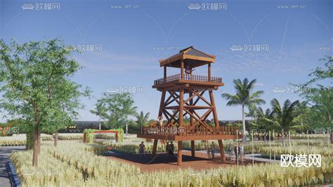 现代观景塔眺望塔山地木栈道su模型下载id12072919sketchup模型下载 欧模网