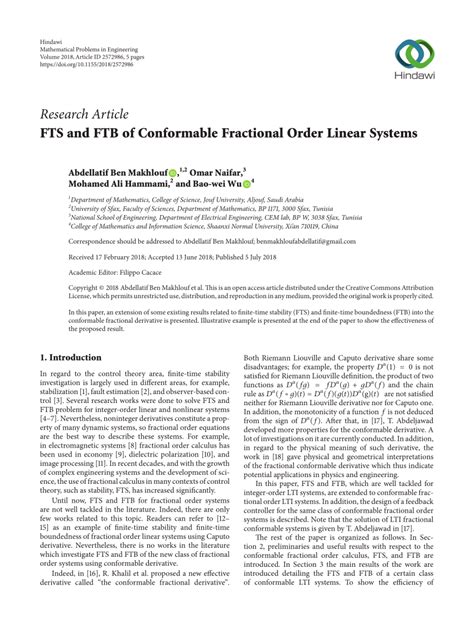 Pdf Fts And Ftb Of Conformable Fractional Order Linear Systems