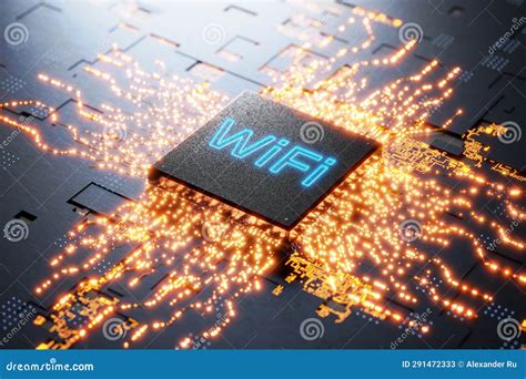 Wi Fi Wireless Network Concept Microchip With Wi Fi Inscription Wireless Equipment In Mobile