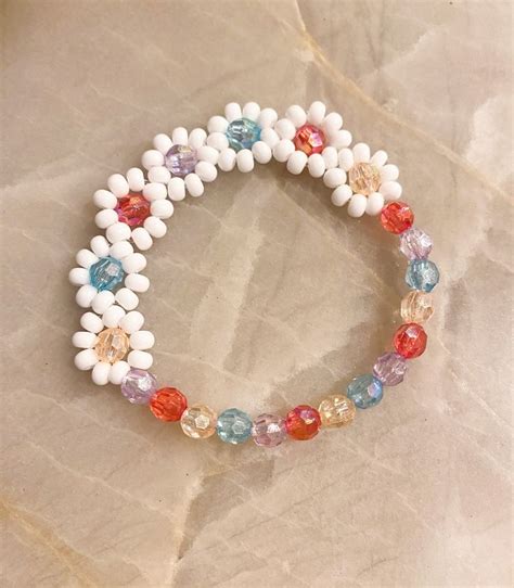 Rainbow Flower Bracelet Flower Beaded Bracelet Beaded Flower