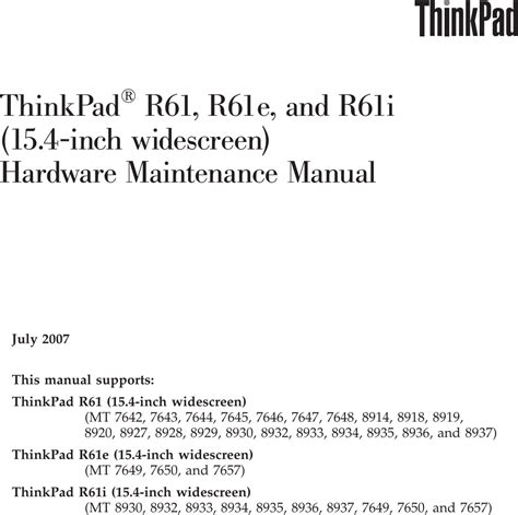 Lenovo Thinkpad R Users Manual Thinkpad R R E And R I Inch Widescreen