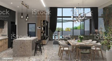 현대적인 스타일의 거실 배열 및 아파트 레이아웃 3d 일러스트 혼합에 대한 스톡 사진 및 기타 이미지 혼합 0명 3차원 형태 Istock