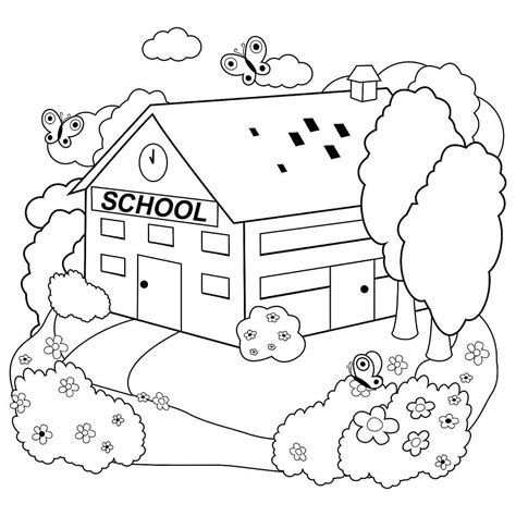 Escuela Linda Para Colorear Imprimir E Dibujar Coloringlib