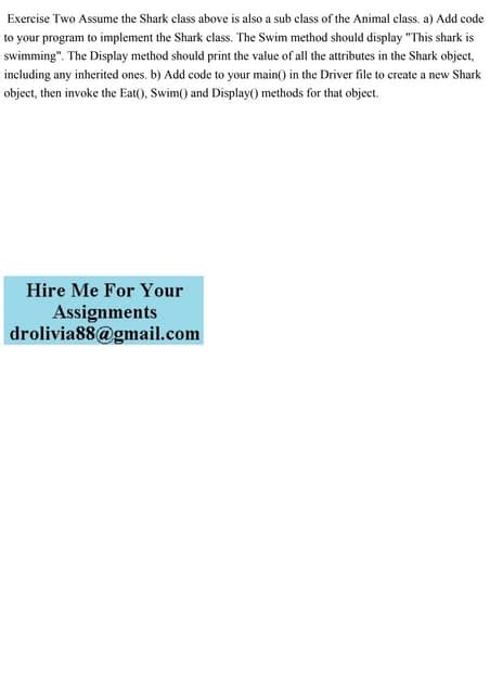 Exercise Two Assume The Shark Class Above Is Also A Sub Class Of The Pdf