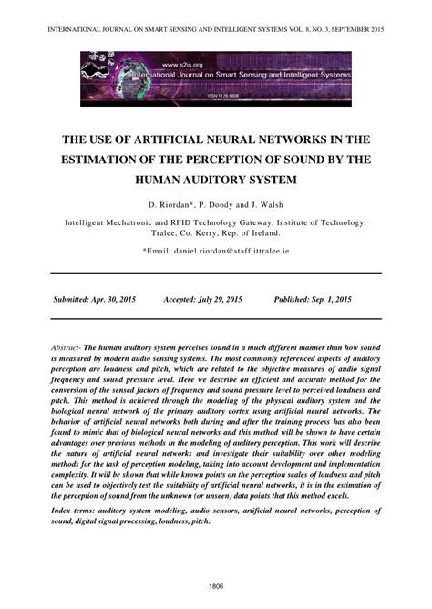 Pdf The Use Of Artificial Neural Networks In The Estimation Of The Perception Of Sound By The