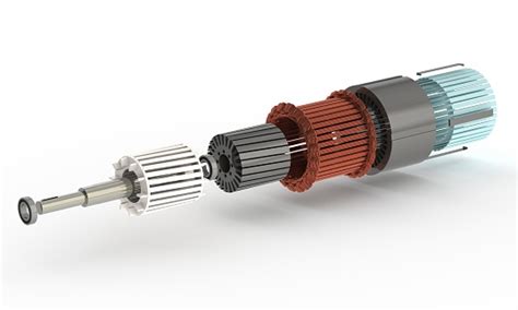 고정자와 로터는 전기 모터에 대한 뷰 프리젠 테이션을 폭발 흰색 배경에 고립 된 3d 일러스트 레이 션 0명에 대한 스톡 사진