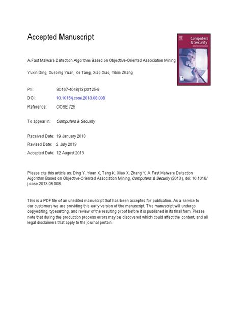 A Fast Malware Detection Algorithm Based On Objective Oriented