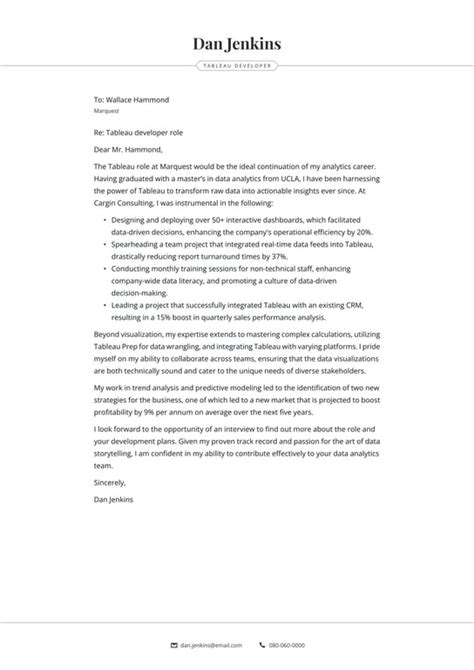 Tableau Developer Cover Letter Examples And Expert Tips ·