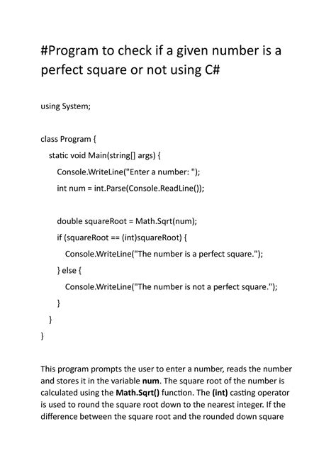 Number Is A Perfect Square Or Not Using C Program To Check If A Given Number Is A Perfect