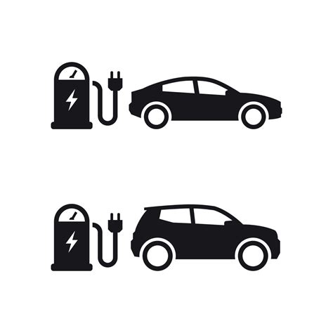 Electric Car Charging At The Charger Station Black On A White