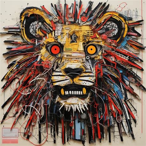 Premium Photo Straw Lion A Graffitied Assemblage Of Wildlife Art And Industrial Chaos