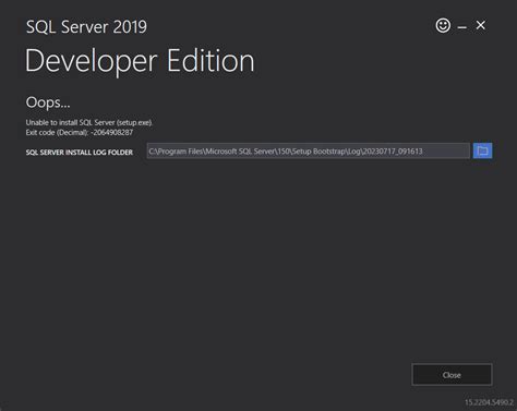 Error Installing Sql Server 2019 Dev Exit Code Decimal 2064908287