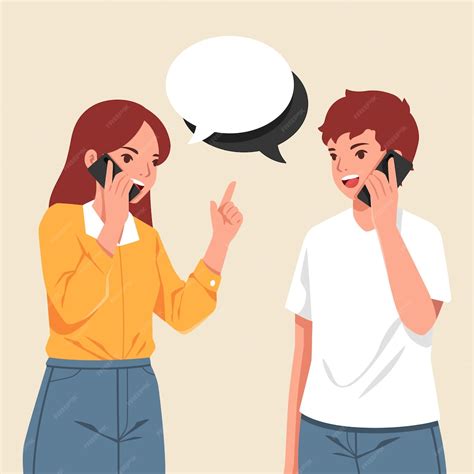 Dibujado A Mano Personas Hablando Por Teléfono Ilustración Vector Premium