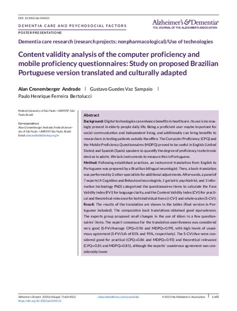 Pdf Content Validity Analysis Of The Computer Proficiency And Mobile Proficiency