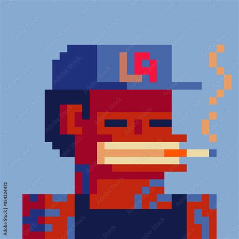 Vecteur Stock Gangster Character Pixel Art Set Smoking Gangsta Rap