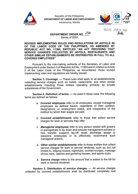 Read Department Order No 242 24 Revised Implementing Rules And Regulations Of Article 96 Of