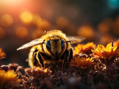 Premium Ai Image Intricate Macro Photo Of The Eyes Of Bee Backlit Sunset