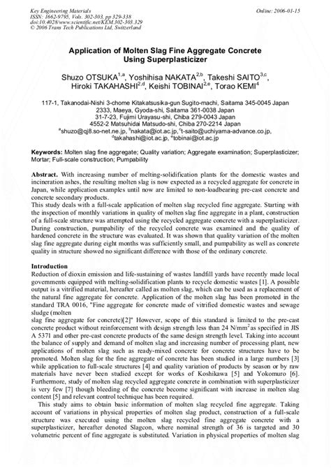 Application Of Molten Slag Fine Aggregate Concrete Using Superplasticizer Scientific Net