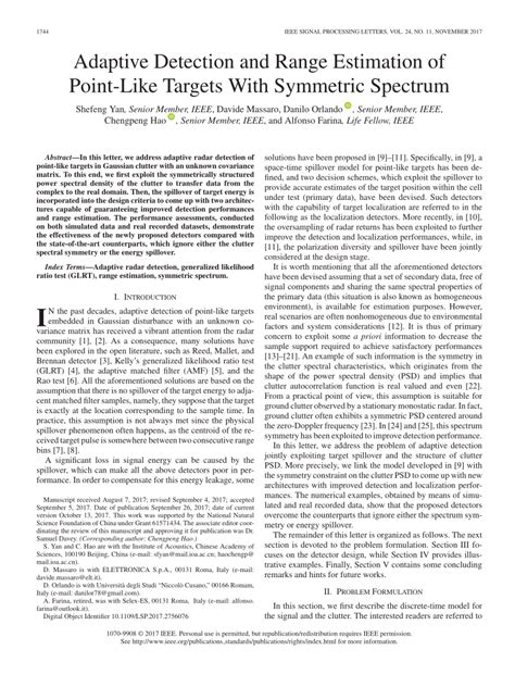 Pdf Adaptive Detection And Range Estimation Of Point Like Targets With Symmetric Spectrum